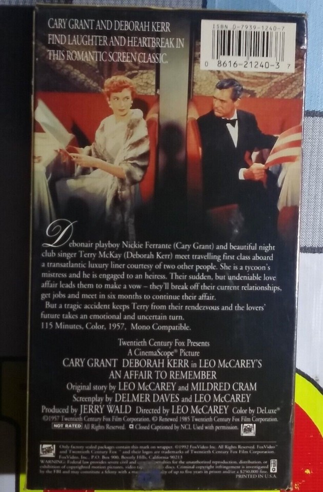 VHS - An Affair to Remember - Cary Grant, Deborah Kerr, Fox Movie ...