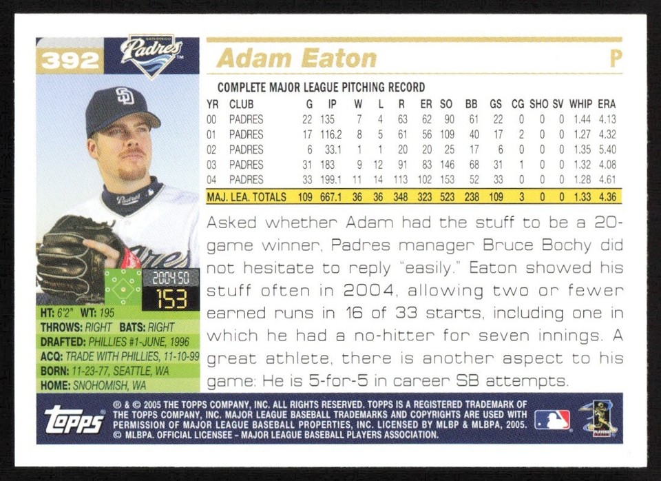 2005 Topps Adam Eaton #392 San Diego Padres | eBay