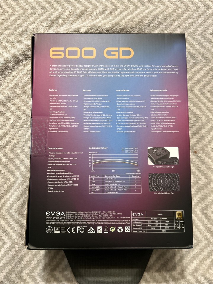 EVGA 600 GD, 80 Plus Gold 600W Power Supply | eBay