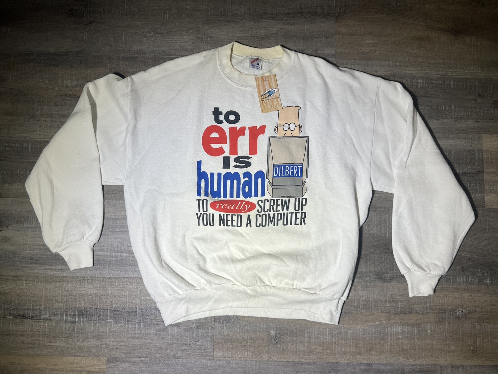 Vintage Men Dilbert Newspaper Funny Cartoon Sweatshir… - Gem