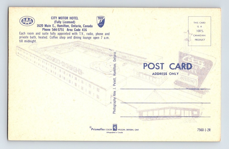 Vintage City Motor Hotel Hamilton Ontario Neon Sign & Pool Postcard | eBay