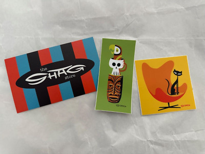 Shag Josh Agle Sticker Slaps Decal Black Cat and Tiki Mask, Parrot and ...