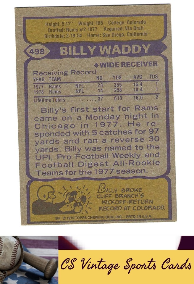 1979 Topps #498 Billy Waddy RC | eBay