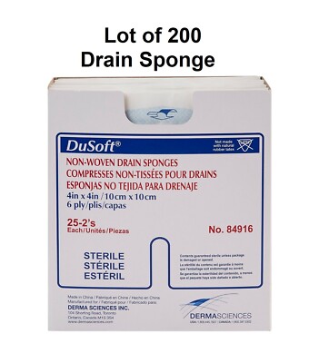 200 Ct, Drain Sponge I.V / Drain Split Dressing Sterile 4 x 4" 6-Ply ...