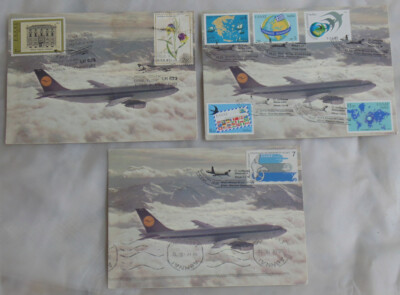LUFTHANSA AIRLINES AIRBUS A 300-GREEK POST STAMP 1978 PHOTO POSTCARD X3 ...