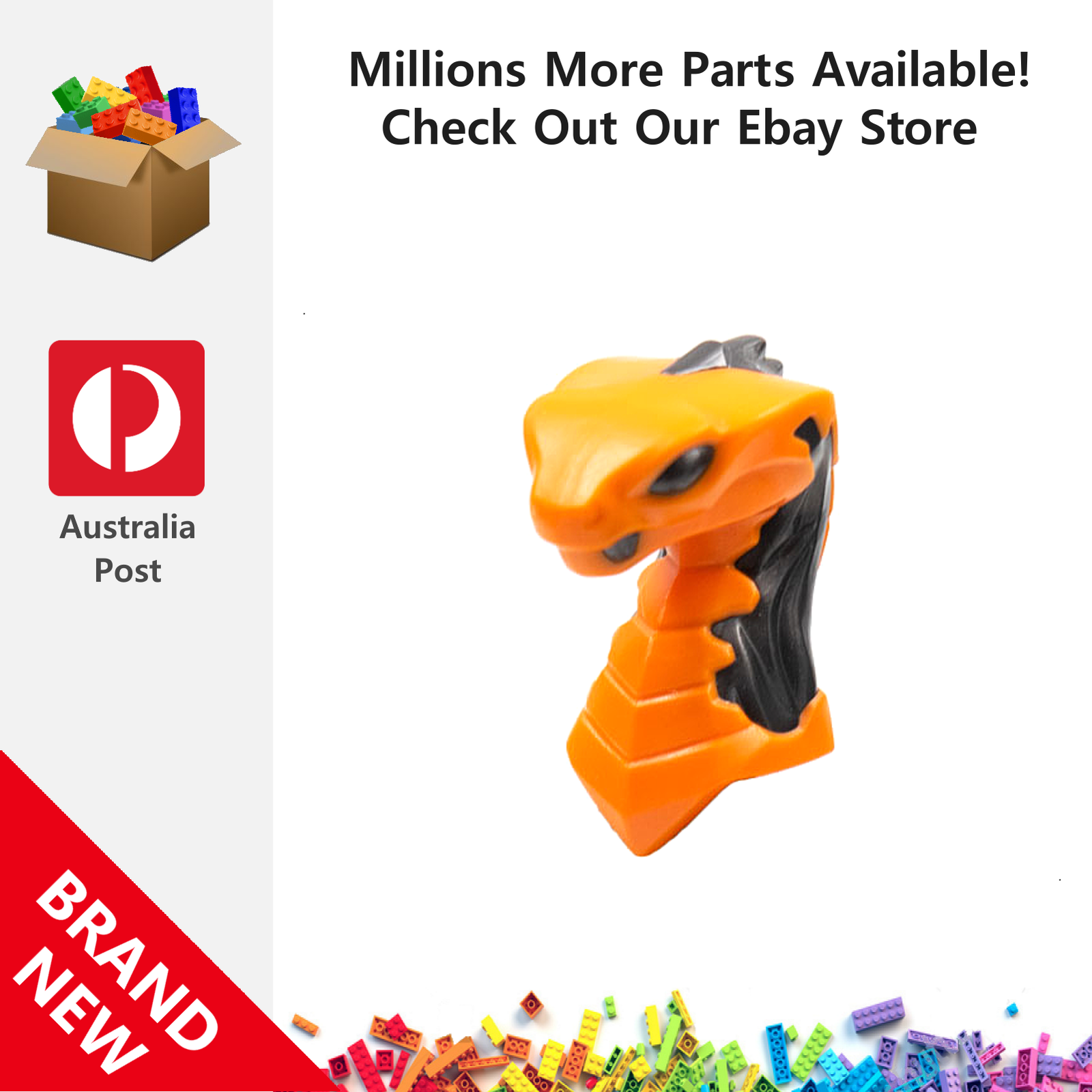 Genuine LEGO™ Orange Minifigure Head Modified Snake Cobra 49588 6370248 ...