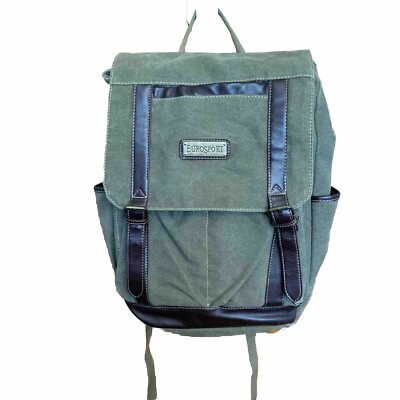 Eurosport Backpack Canvas Faux Leather Pockets Laptop Compartment ...