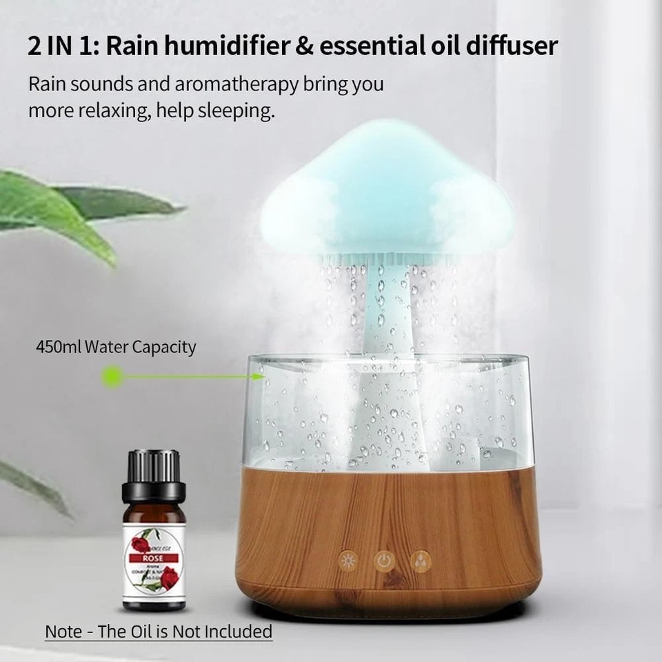 Rain Diffuser Cloud Humidifier 450ML Diffuser Water Drip Lamp ...