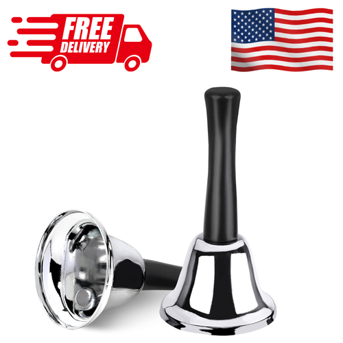 2 Pack Hand Bell Silver Steel Bell Ringing Bell with Handle Dinner ...