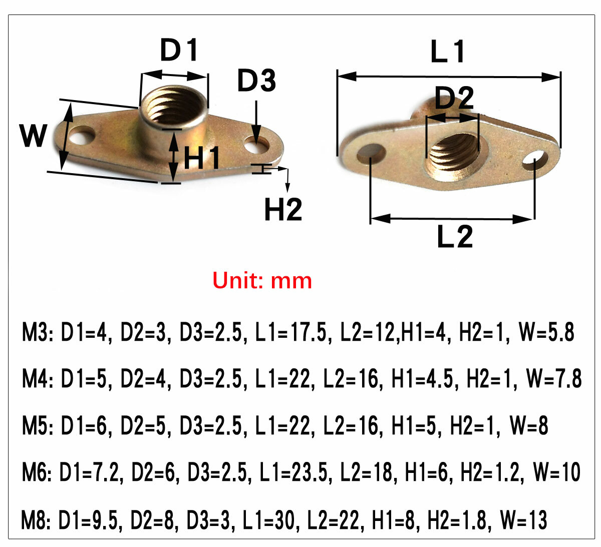 2pcs ML25/Cr17Ni2 M3/5/6/8 Double Lug oval Self-locking Screw Nuts for ...