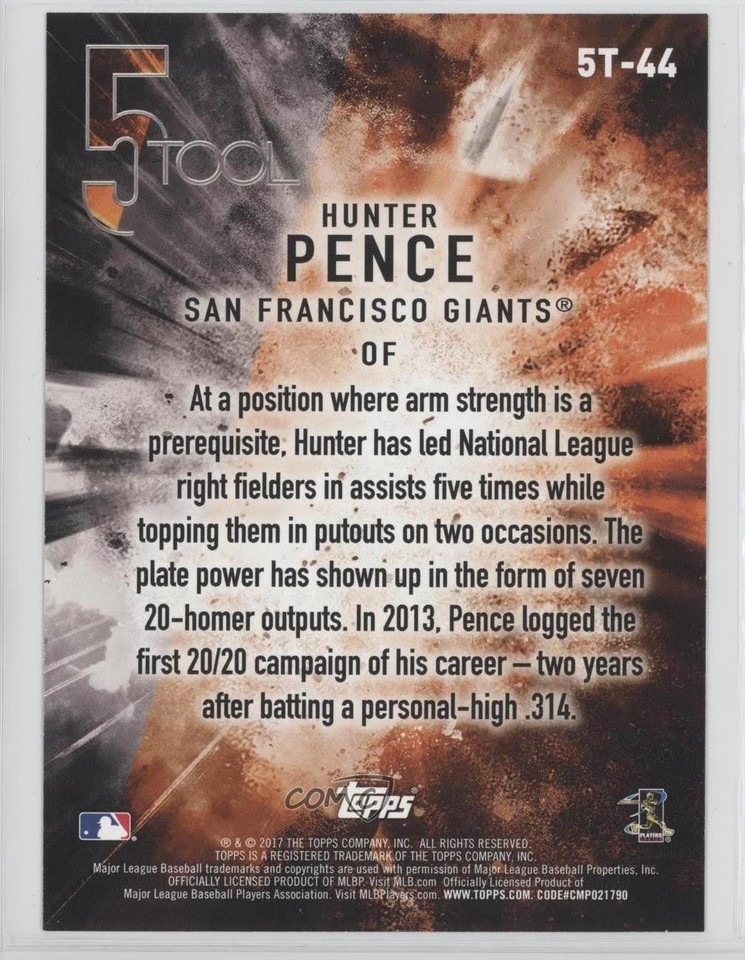 2017 Topps Five Tool Topps.com Online Exclusive 5x7 Gold /10 Hunter ...