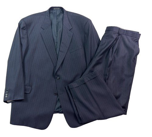 Coppley 1883 52R 48x30 Navy Blue Stripe 2pc Pant Suit 100% Wool Pleated ...