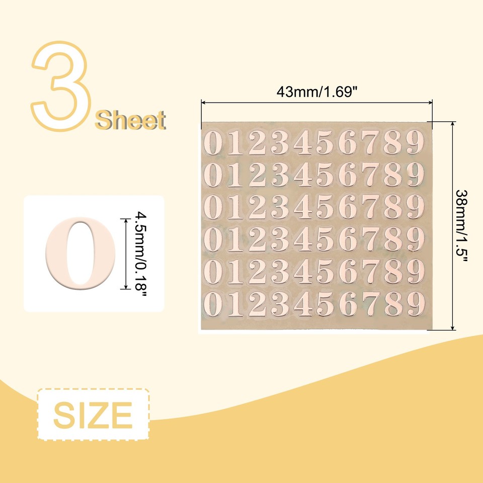 3 Sheets 4.5mm/0.18inch Mini Number Stickers, Number 0-9 Sticker, Rose ...
