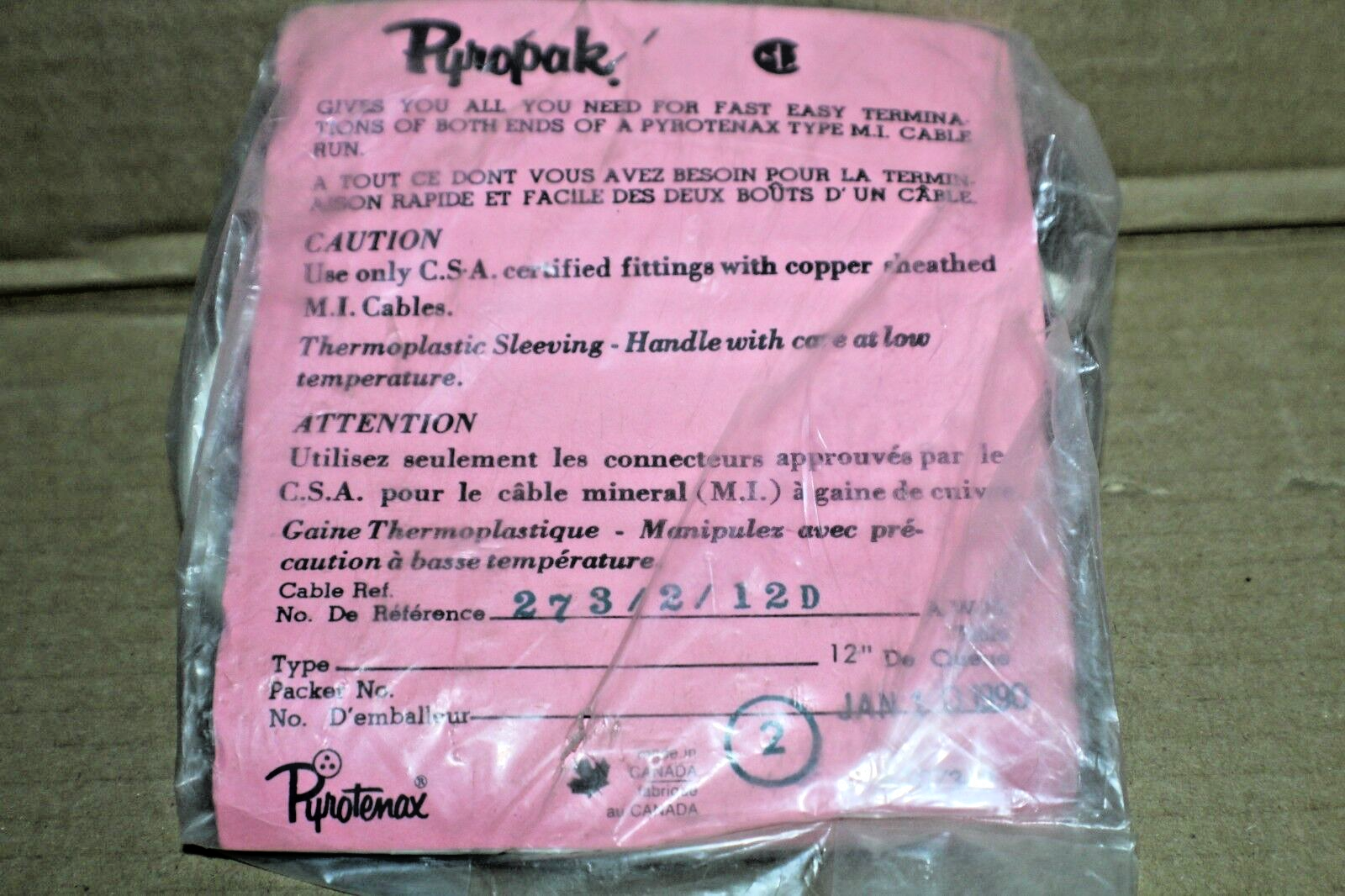 PYROTENAX PYROPAK 273-2-12D 300 V Termination Kit | eBay