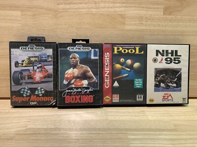 Sega Genesis Game Lot - 4 Games - Tested - Boxing, Pool, Super Monaco ...