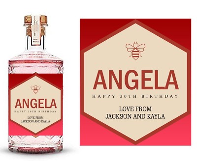 PERSONALISED RED MANC GIN BOTTLE LABEL BIRTHDAY NAME STICKER ANY ...