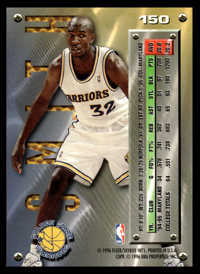 1995-96 Fleer Metal Joe Smith #150 Golden State Warriors NBA Basketball ...