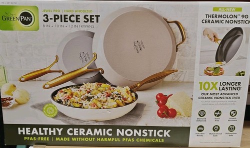 GreenPan Jewel Pro Ceramic Non-Stick 3-piece Fry Pan Set - New! Size 8 ...