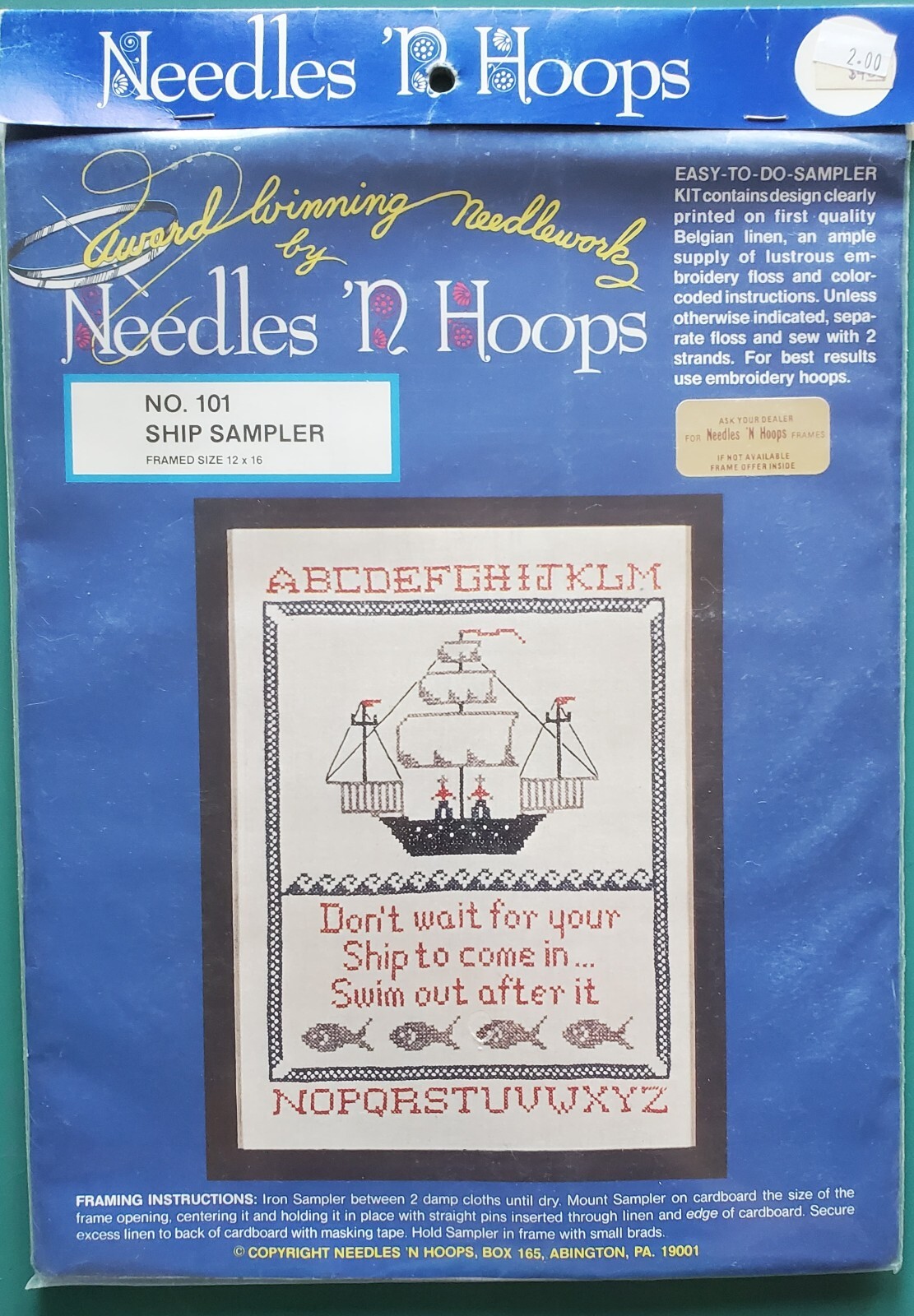 Vintage Needles ’n Hoops 'Ship Sampler' Cross Stitch Kit 12x16” No. 101 ...