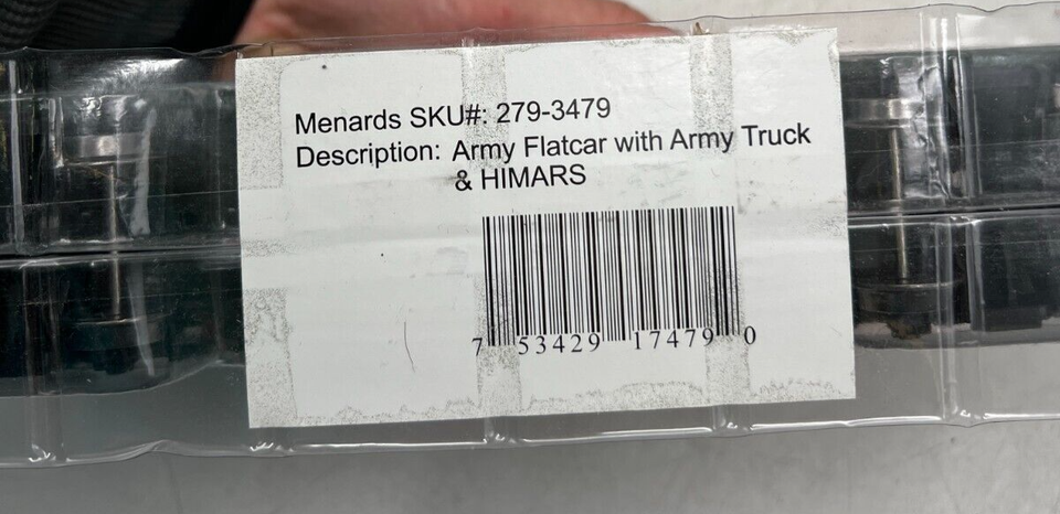 Menards Train 279-3479 O Scale Army Military Flat car w/ Truck & Himars ...