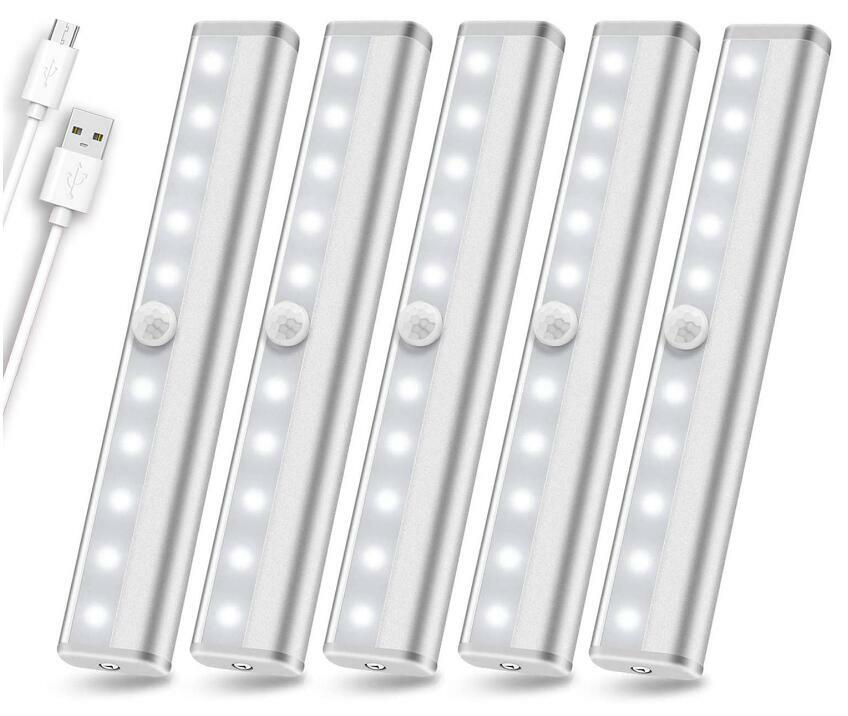 10 LED Closet Light USB Night Kitchen Rechargeable Motion Sensor Bar ...