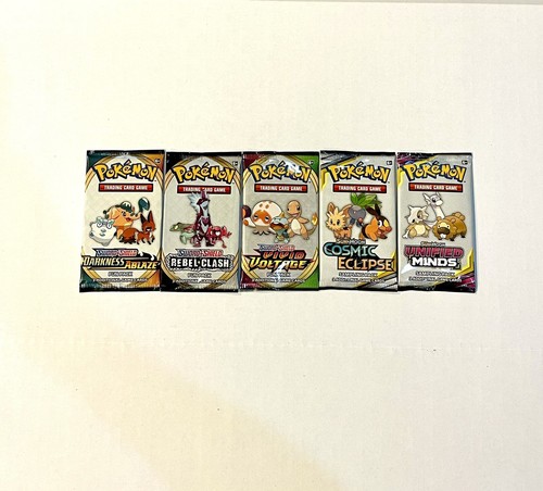 (5) Pokemon TCG: S&M & SWSH SAMPLE FUN Packs Unified Minds, Cosmic ...