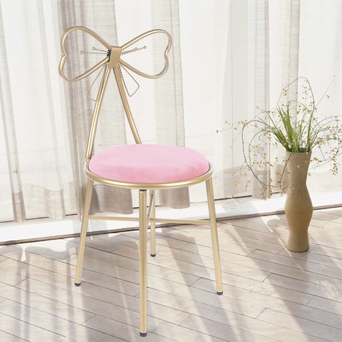 Butterfly Bow Tie Vanity Chair Pink Velvet Metal Barstool Chair Makeup ...