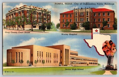 Postcard - Pampa Texas - Court House, High School, Warley Hospital | eBay