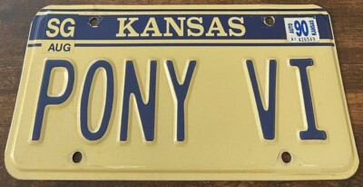 PONY VI Vanity License Plate Kansas Vintage Ford Mustang Pony Car GT ...