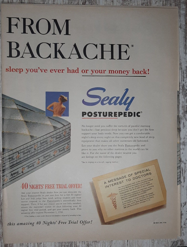 1956 Sealy Vintage 2-Page Print Ad Mattress Posturepedic Support Bed ...