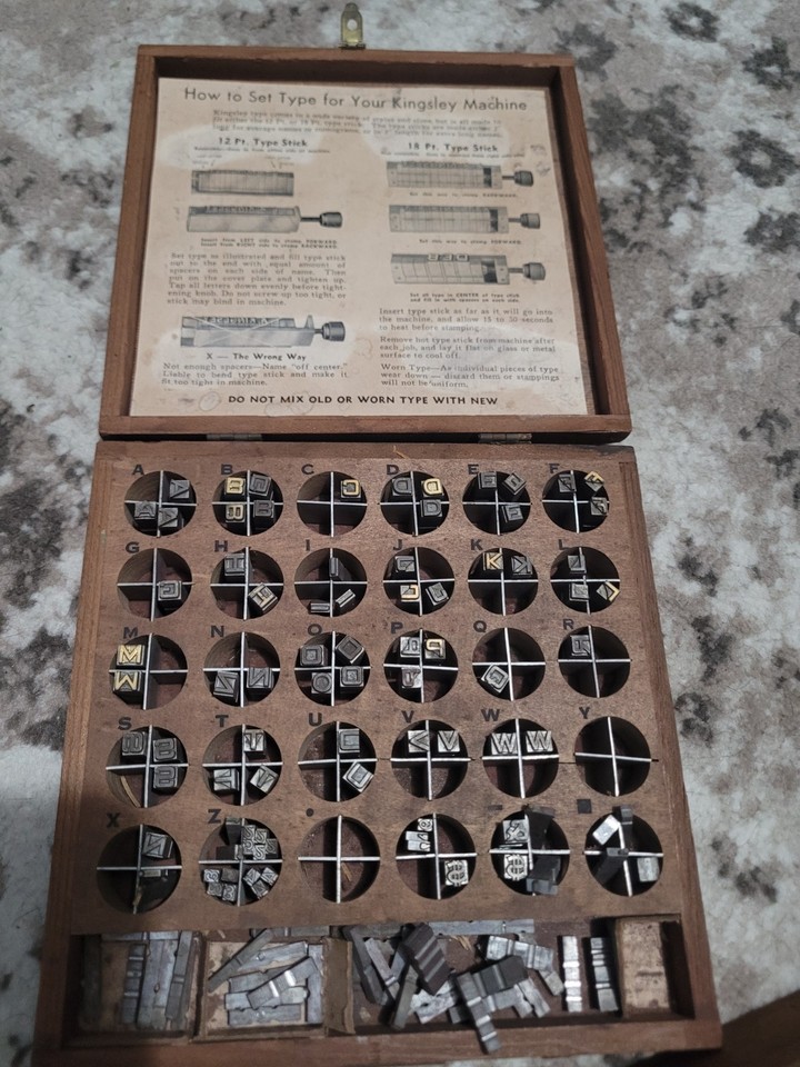 Kingsley Machine Co Letter Type Font Set Hot Foil VINTAGE WOOD BOXES | eBay