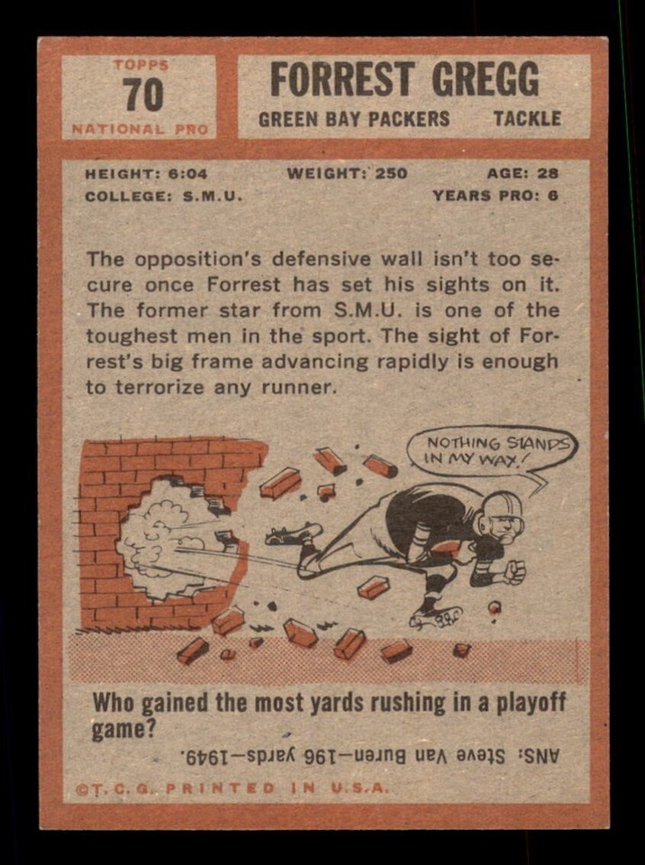 1962 Topps Football #70 Forrest Gregg NM/MT *e1 | eBay