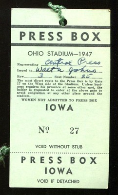 1947 Iowa v Ohio State Football Press Box Ticket Ohio Stadium 23602 | eBay