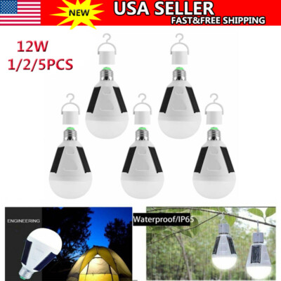 1/2/5PC 12W Solar Panel LED Bulb Lights E27 Portable Outdoor Camping ...
