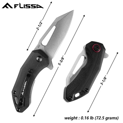 FLISSA Mini FoldingKnife Pocket EDC Knife 2.5" D2 Blade G10 Handle for ...