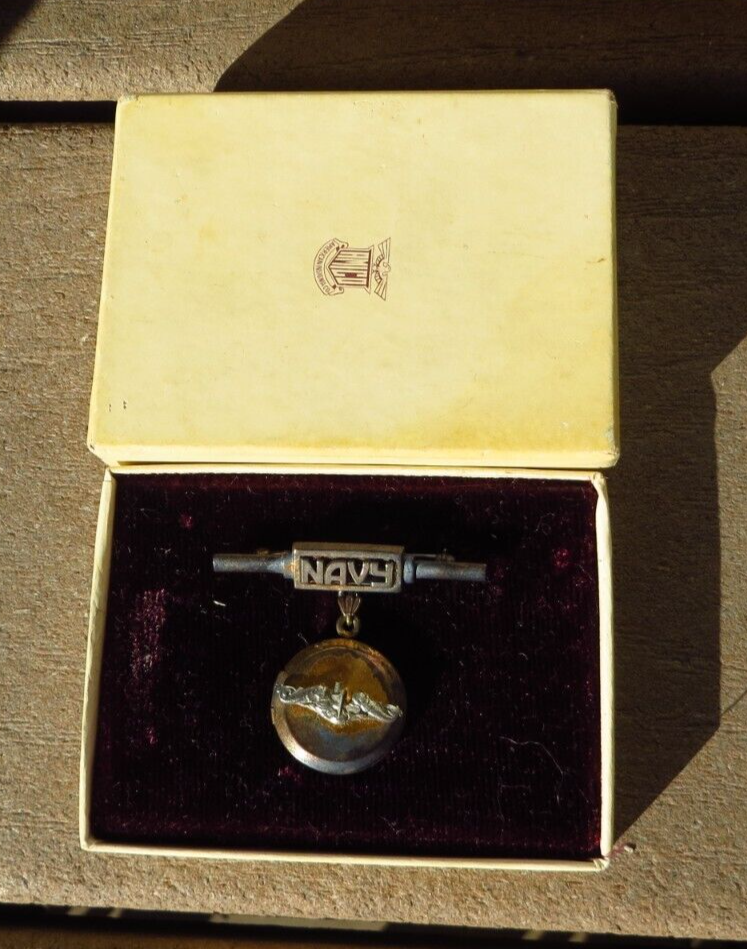 USN US Navy Sweetheart Locket Lapel Pin Brooch Amico w/ Box Submarine ...