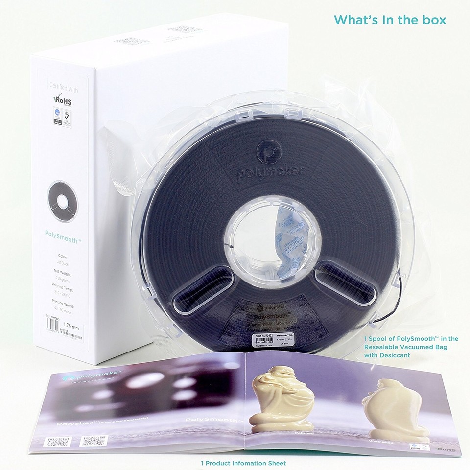 Polymaker PolySmooth PVB Filament 1.75mm Filament, 750g Spool Black for ...