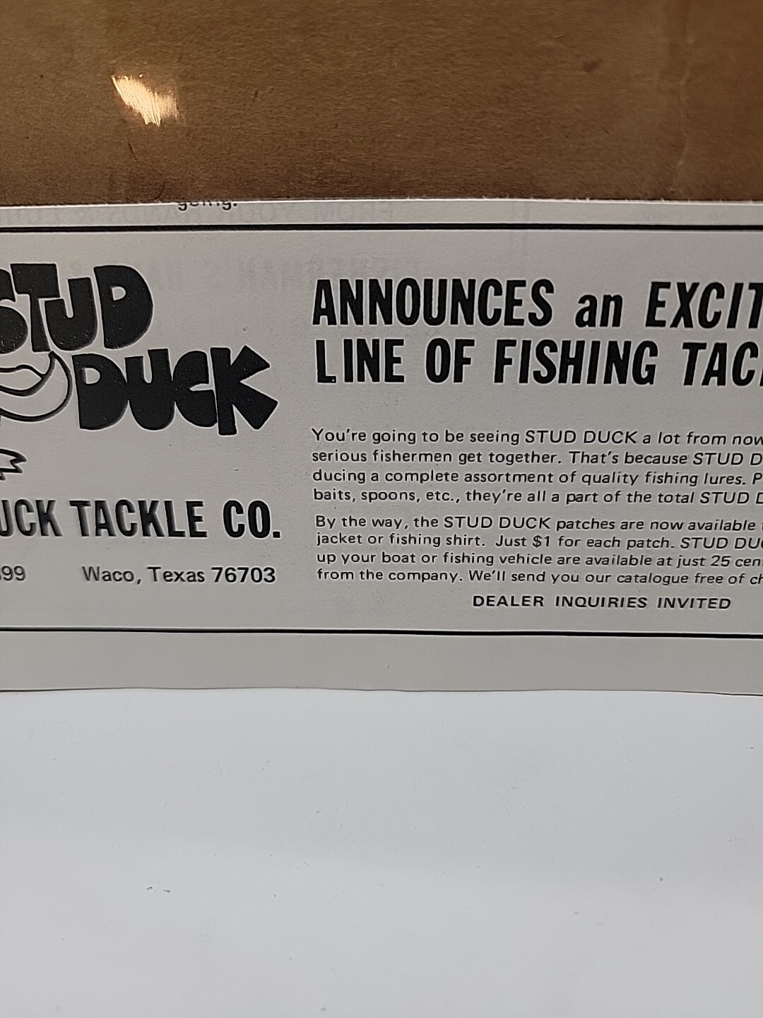 STUD DUCK TACKLE CO. WACO, TEXAS 1972 Magazine Ad/Fishing/Cabin/Man ...