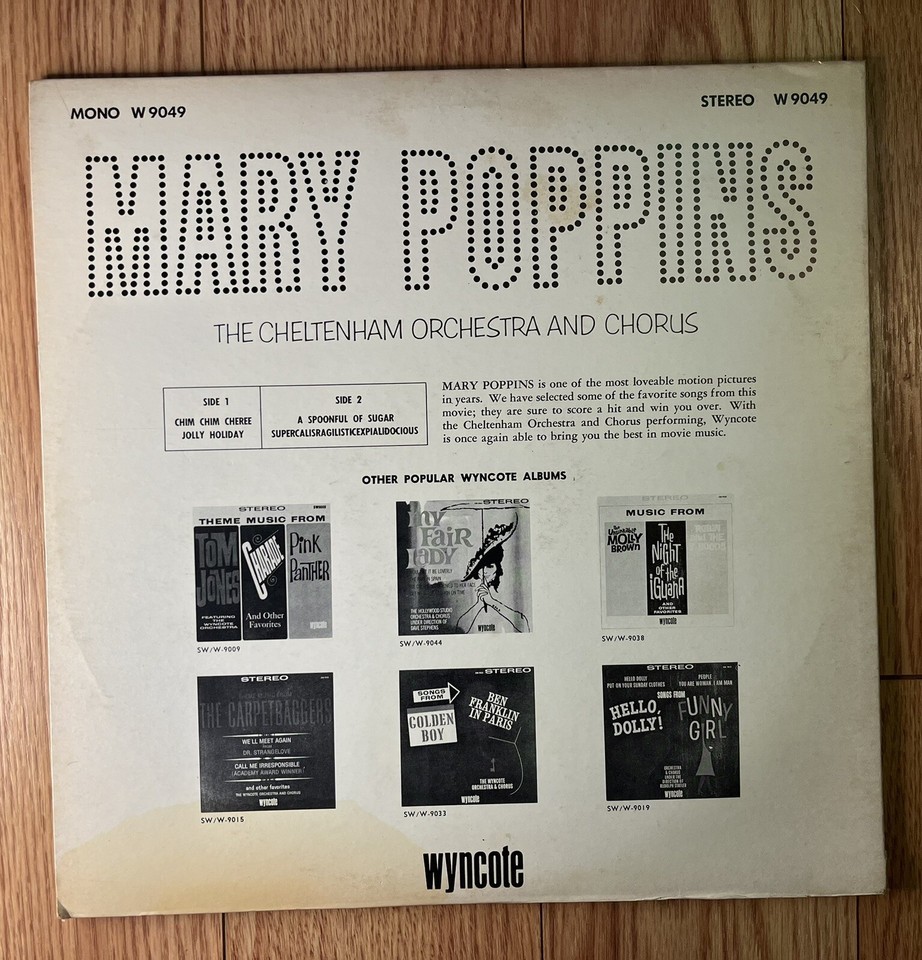 Mary Poppins, 1964 Vinyl LP. Cheltenham Orchestra & Chorus. Wyncote SW ...