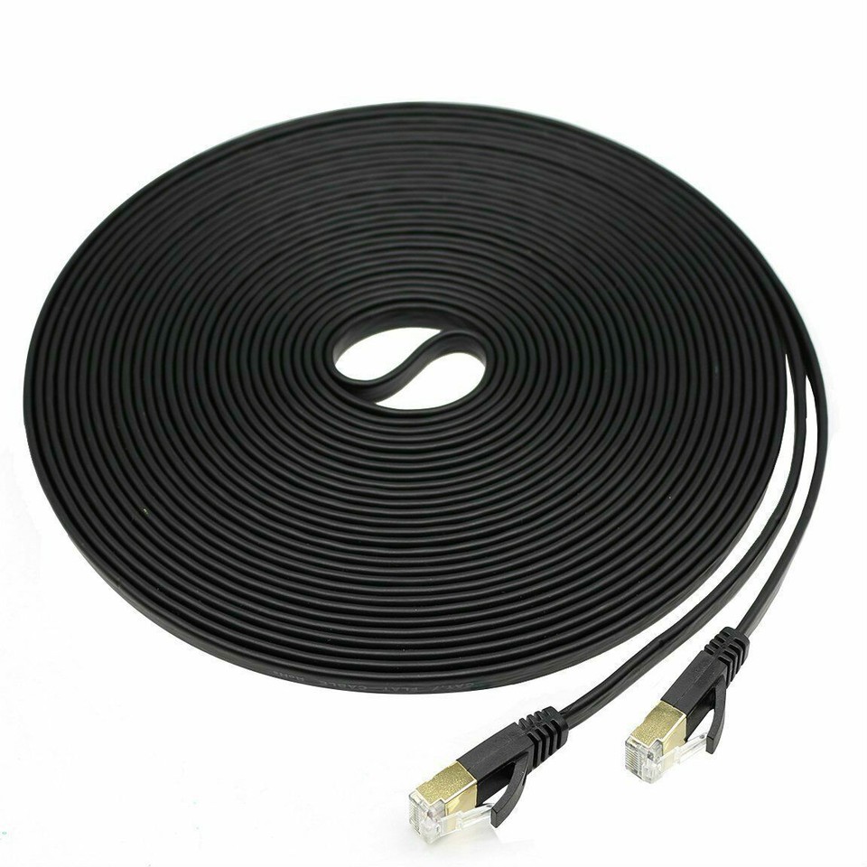 50FT CAT7 CAT 7 Flat Ethernet Cable LAN RJ45 Internet Router Patch Cord ...
