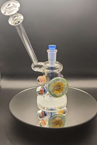 Beer Glass 10mm Sidecar w/ Cobalt-Blue Downstem. Chaos Disc Signed ...