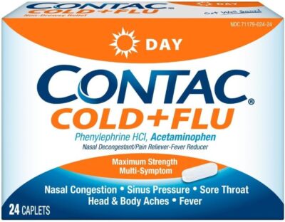 CONTAC Cold + Flu Max Strength Multi-Symptom Relief Daytime Caplets, 24 ...