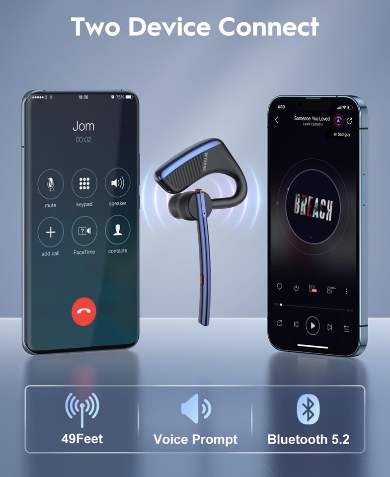 Wireless Headset Bluetooth Truck Driver Noise Cancelling Like Blue ...