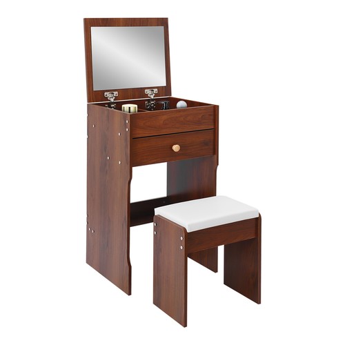 Black Walnut Color Vanity Table w/ Mirror, Mini Makeup Vanity with ...