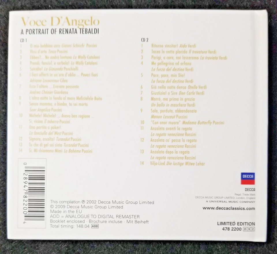 Voce D'Angelo: A Portrait of Renata Tebaldi - CD - Limited Edition ...