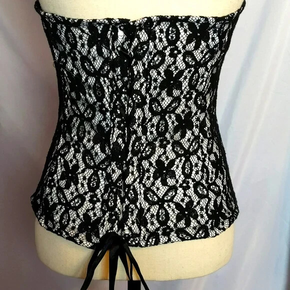 Say What Black and White Lace Ribbon Corset Top Size M | eBay