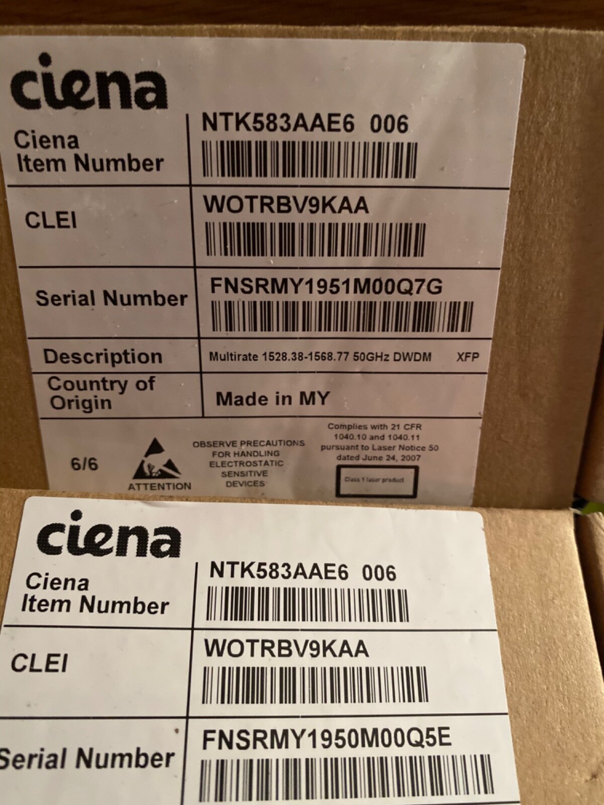 New Box Ciena NTK583AAE6 XFP DWDM Tunable C-Band Multirate 50GHz 80km ...