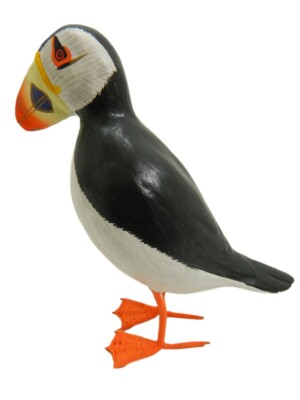 Wooden Puffin Ornament Carving - Hand Carved And Painted Puffin Bird ...