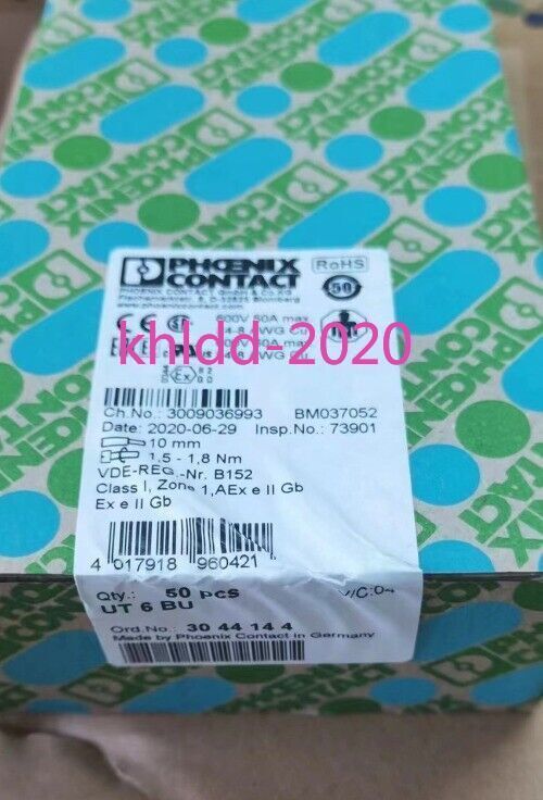 50pcs Phoenix Contact Straight through terminal block UT 6 BU 3044144 ...