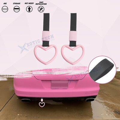 2Pcs Car Handle Strap Hanger Ring Dangling Pendant Heart Shaped Pink ...